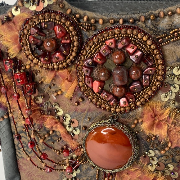 Mary Frances | Bags | Mary Francis Brown Beadedstone Floral And Black ...